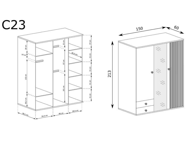Трикрилен гардероб Cali C-23 - Топ Цени | Мебели Онлайн Orhideamebel.com